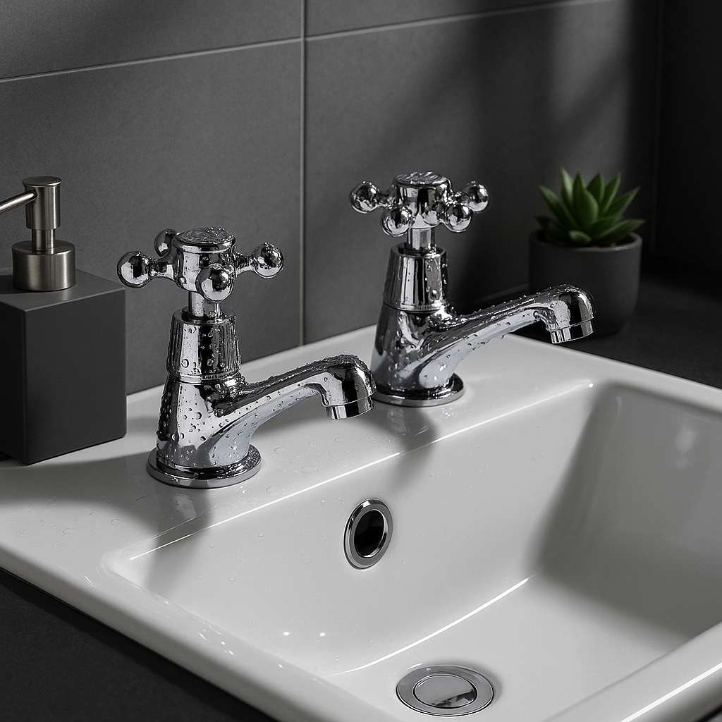 Double Emerald Pillar Tap Basin Mixer